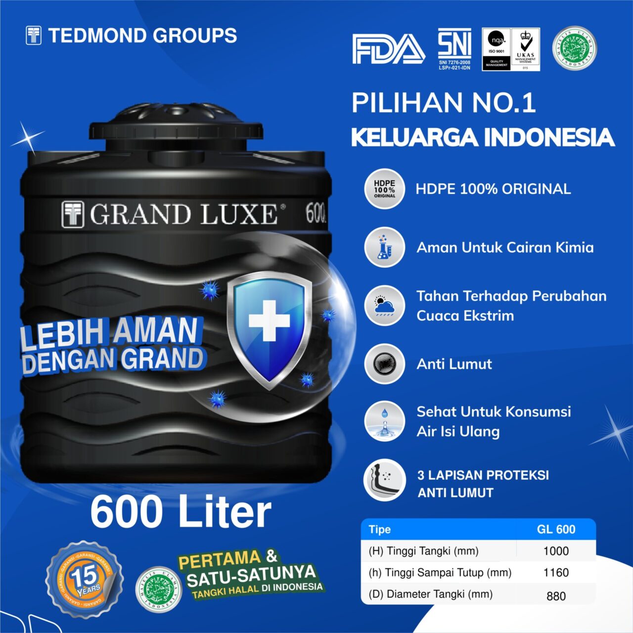 Tandon Air 500 Liter Anti Bocor Bebas Lumut Gratis Ongkir