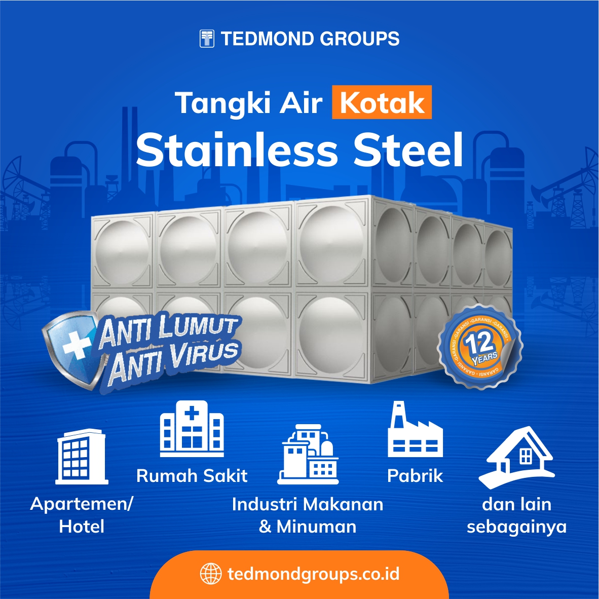 Tangki Air Kotak Stainless, Bisa Request Ukuran Besar