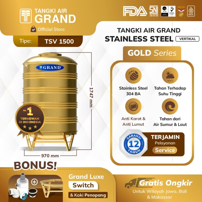 Tandon Air Stainless Grand Vertikal 550 Liter - Produsen Tangki Air #1
